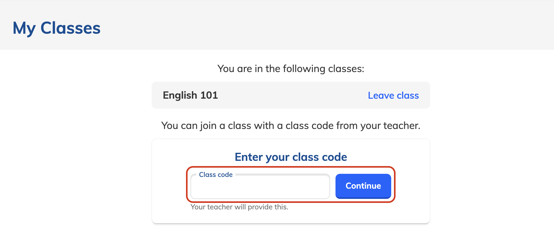 Join a Class with a Class Code – NoRedInk Help Center