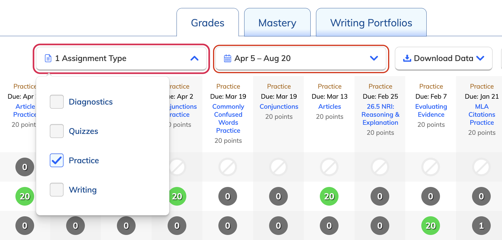 Why is an assignment I created not showing up in my Student Data page ...