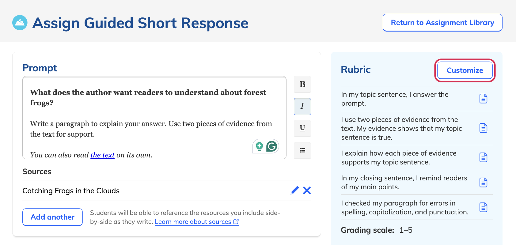 Customizing a Guided Essay or Short Response Rubric – NoRedInk Help Center