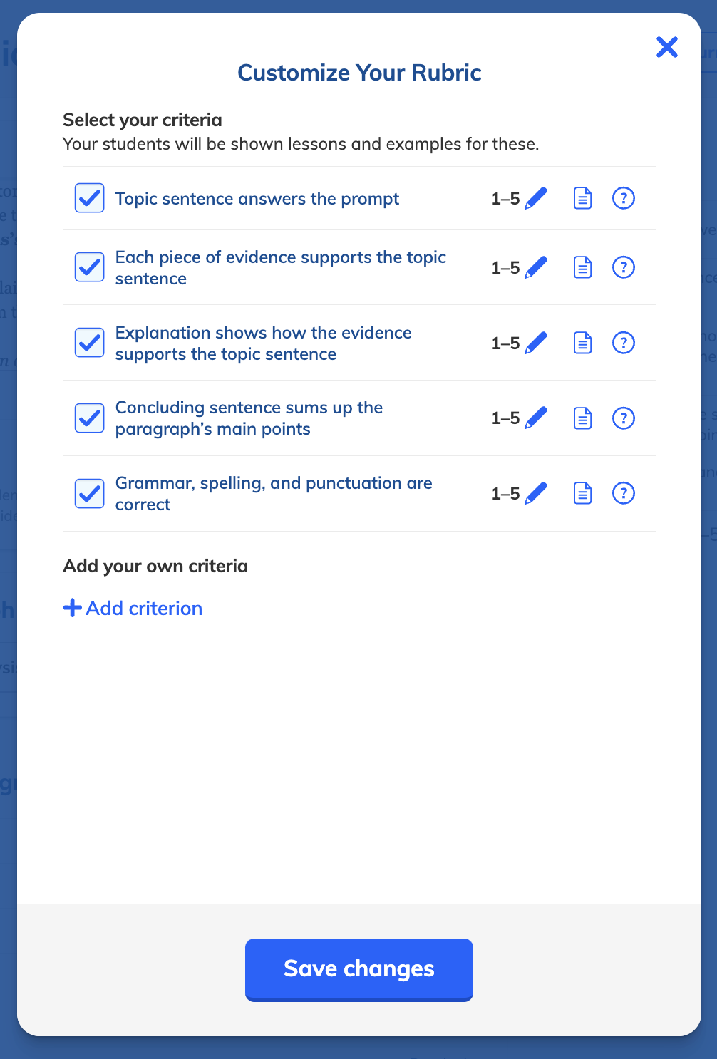 Customizing a Guided Essay or Short Response Rubric – NoRedInk Help Center