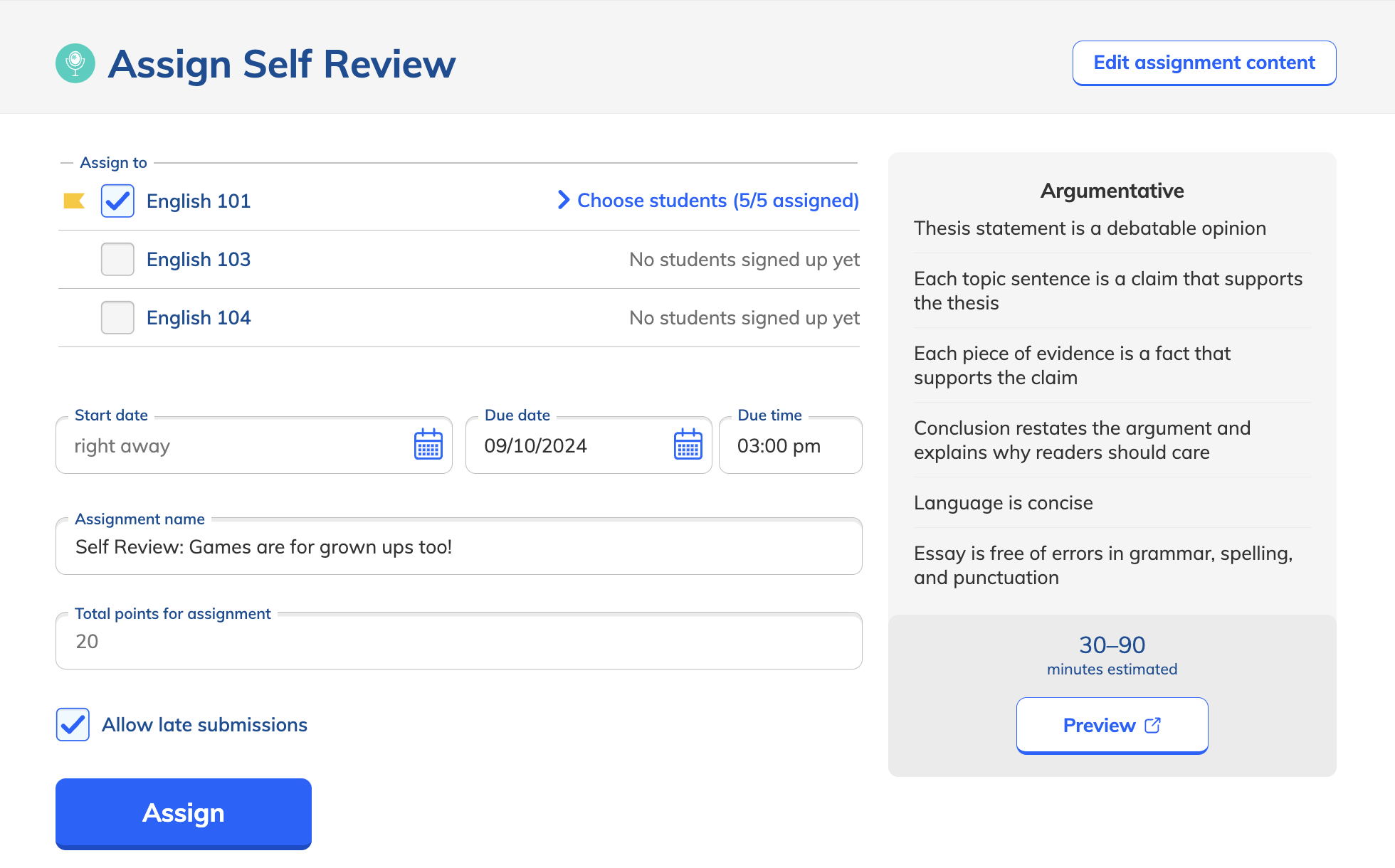 How to Create and Assign a Self Review – NoRedInk Help Center