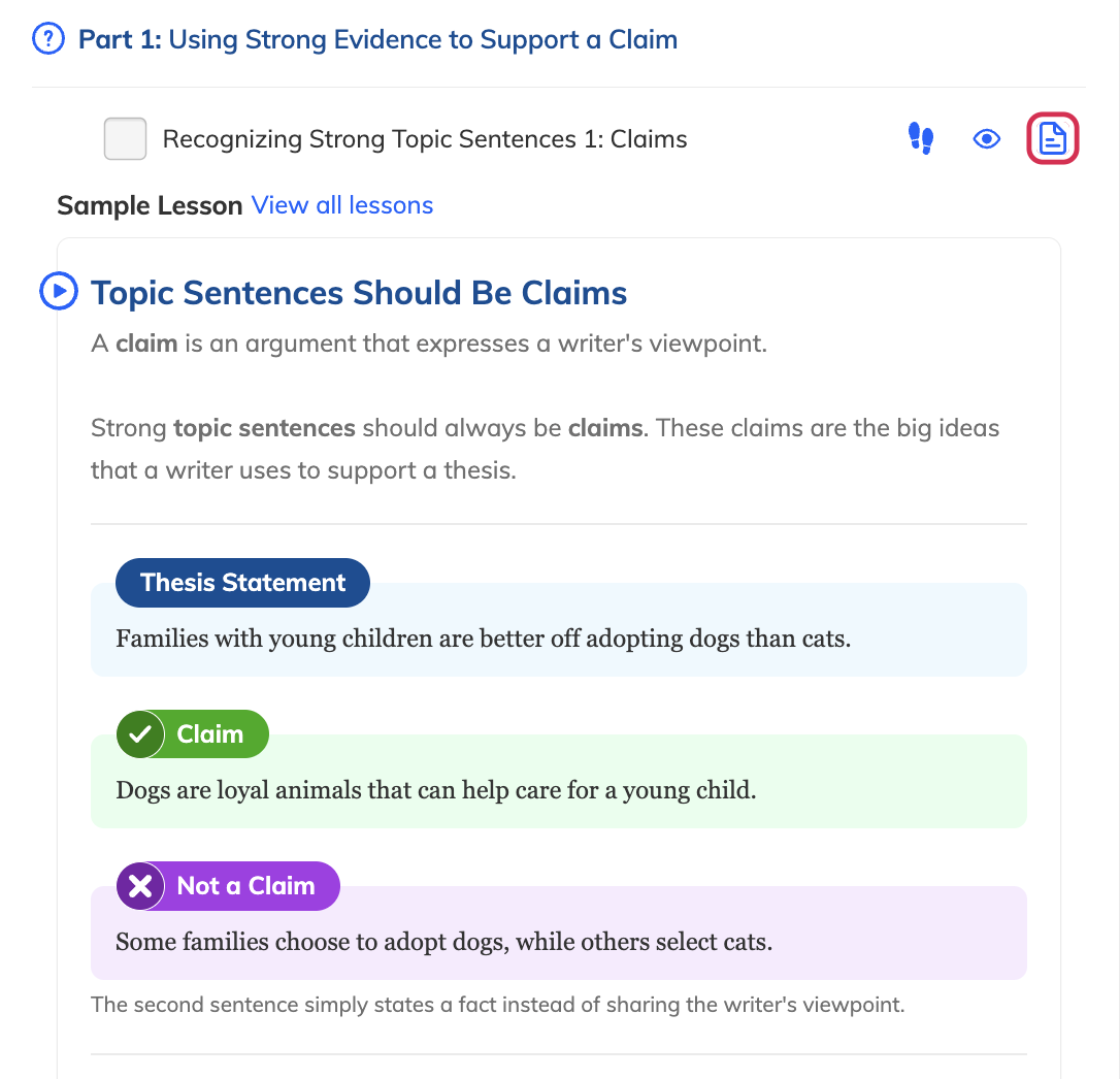 Show Students Lessons and Sample Questions – NoRedInk Help Center